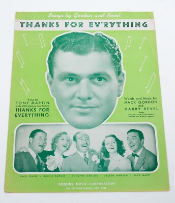 THANKS FOR EVERYTHING Mack Gordon & Harry Revel 1938 sheet music | eBay