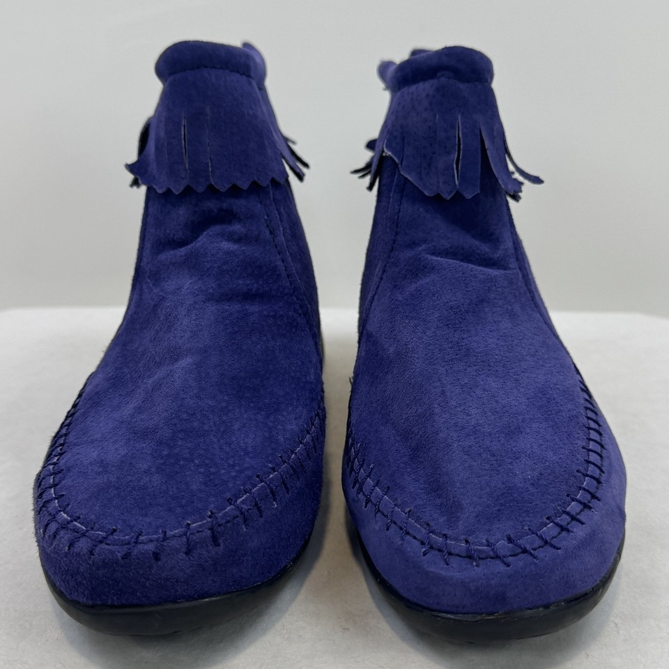 ABCDEFG Womens Size 8.5 W Purple Leather Moccasin Ankle Boots Suede ...
