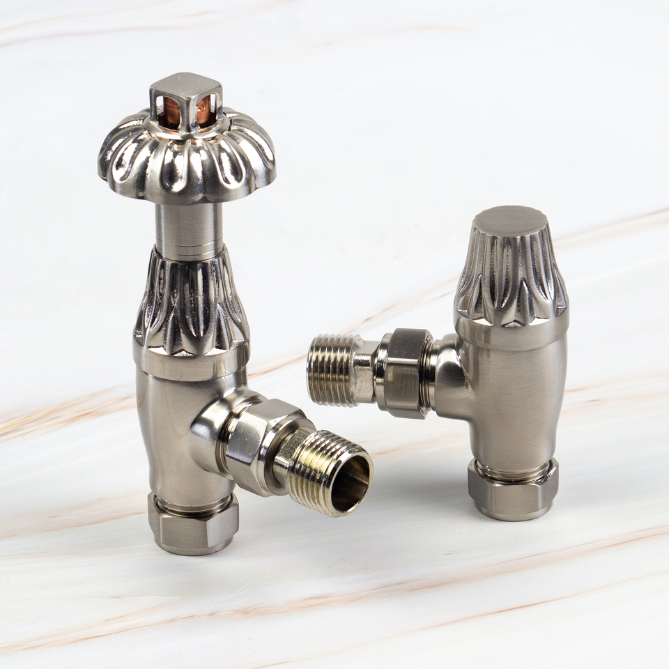 Traditional Westminster Thermostatic TRV Angled Radiator Rad Valves 1/2 ...