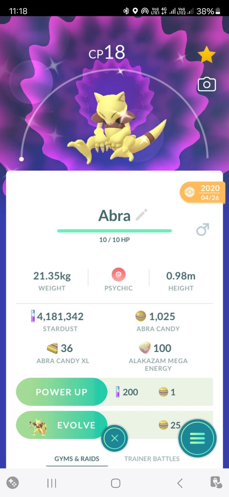 Shiny Abra ( Level 1 ) Pokemon Trade Go | eBay