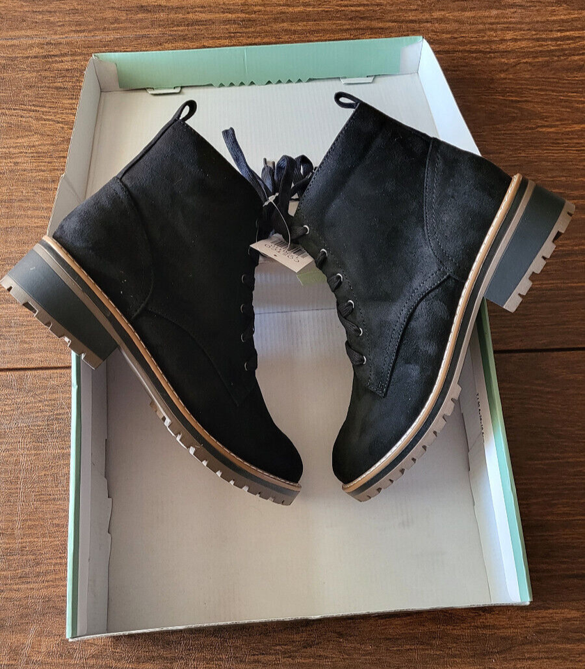 Kensie Kasha Women's Suede Lace-Up & Side Zip Black Boots 8.5 KS233432 ...