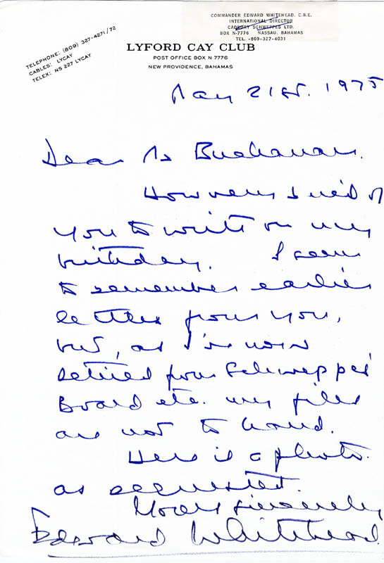 COMMANDER EDWARD WHITEHEAD - AUTOGRAPH LETTER SIGNED 05/21/1975 | eBay