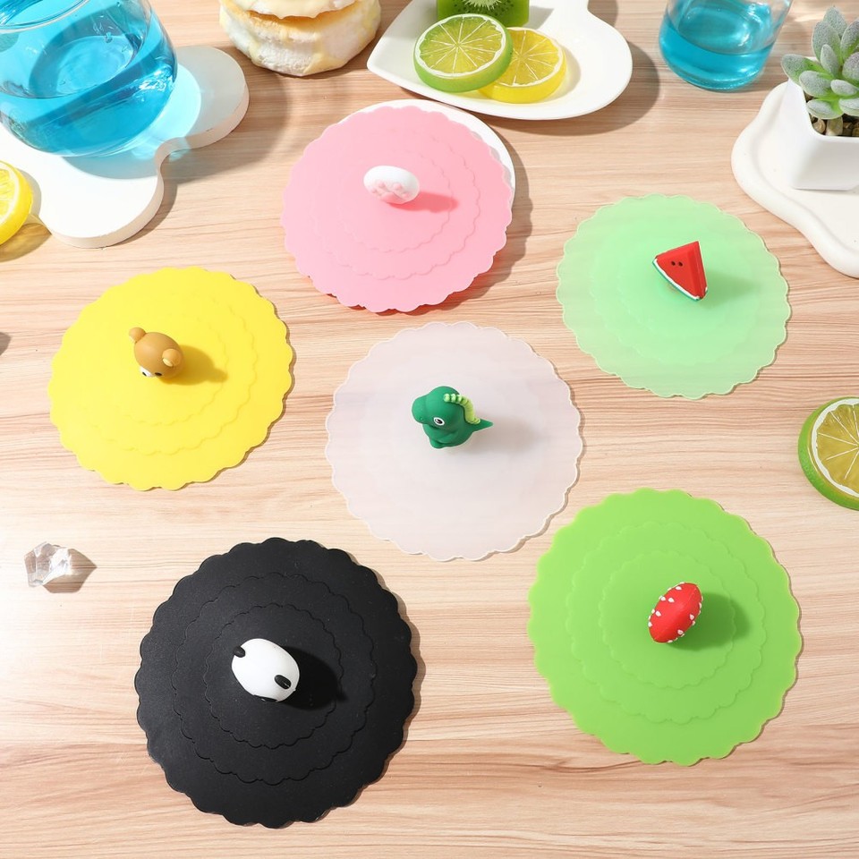 OUNONA 6PCS Flower Pattern Cup Lids Silicone Mug Cover Bright Color ...