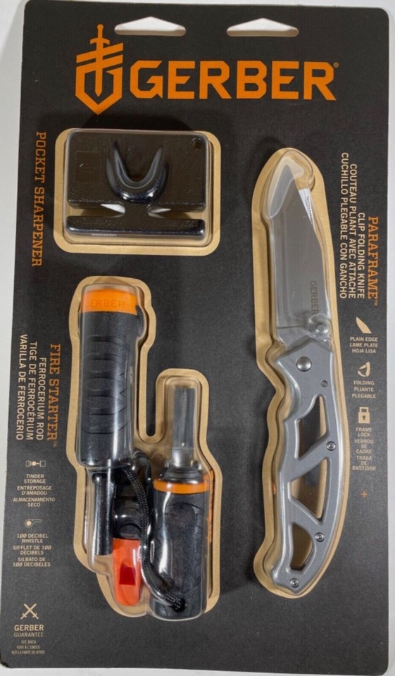 GERBER Survival Set Paraframe Knife, Fire Starter, Sharpener, Whistle ...