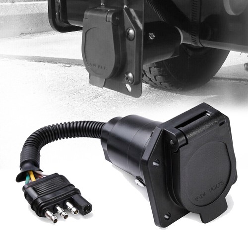 Flat 4 Truck Pin to 7 Way Round Blade RV Adapter Trailer Plug ...