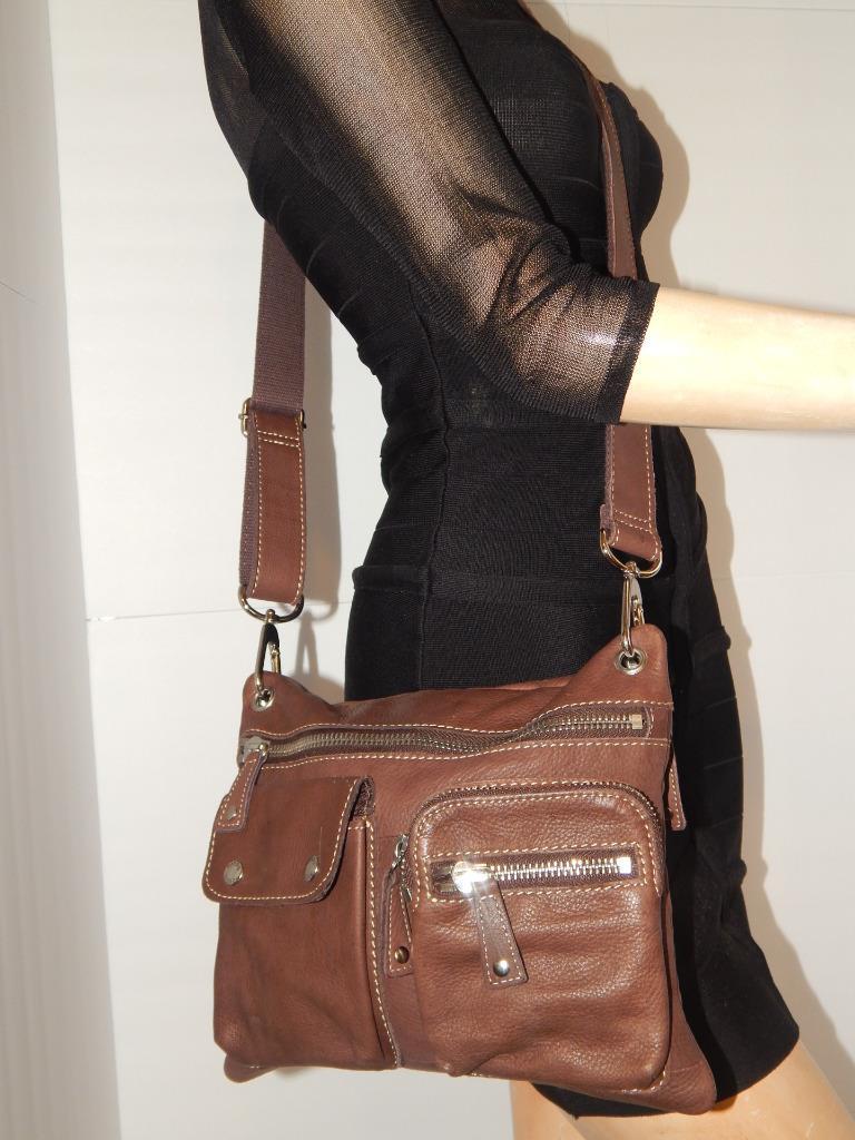 FOSSIL "SUTTER" Brown Leather Soft Pebble Cross-body Tote Shoulder ...