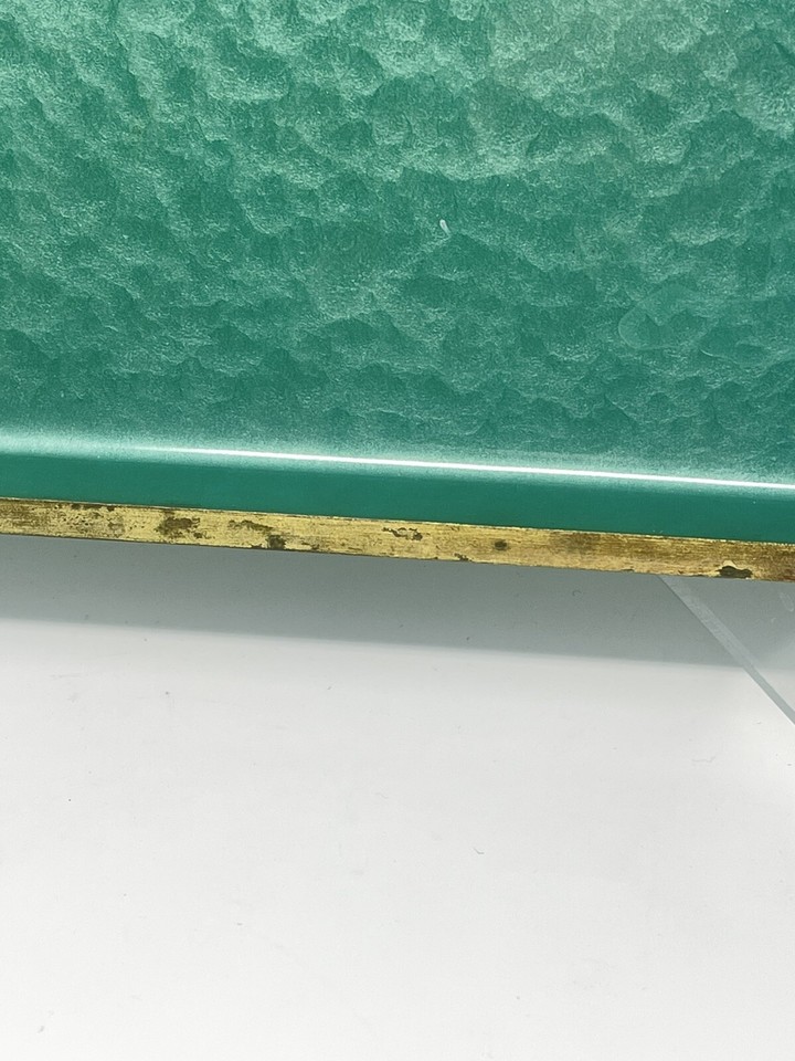Vintage 50s Moire Glaze Enamel Kyes California Tray Teal Green Gold 19 ...