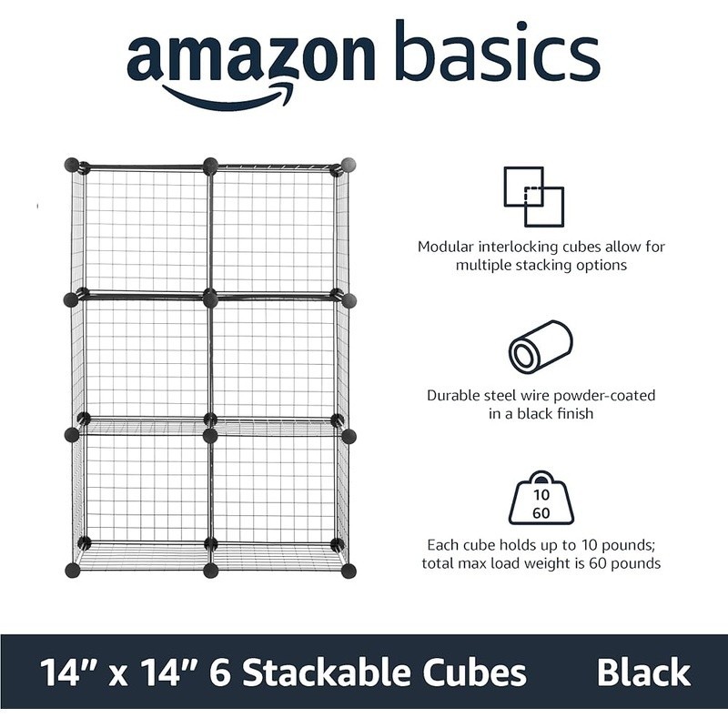 6 Pack Interlocking Wire Storage Cubes Modular Heavy Duty Organizer ...