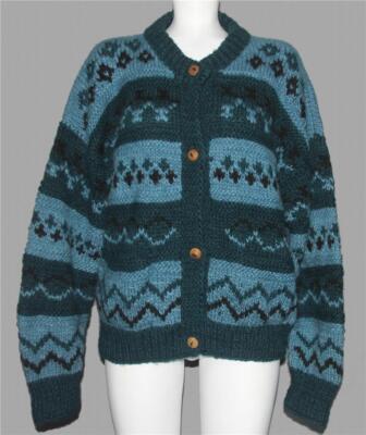 VTG Ganesh Himal Hand Knit in Nepal SUPER THICK Wool Sweater Cardigan ...