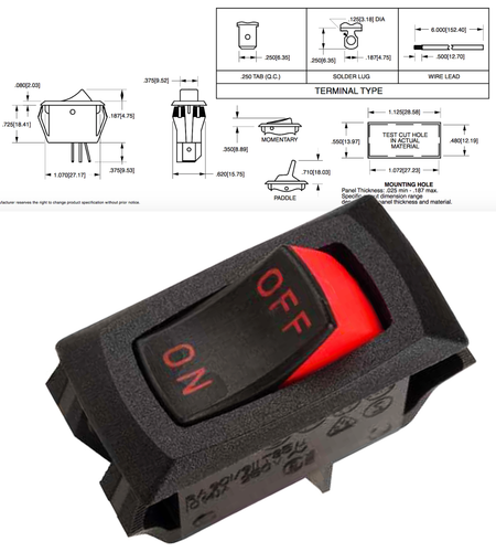 8x CARLING TECHNOLOGIES RA911-VB-B-1-V Rocker Switch,SPST,2 Connections ...