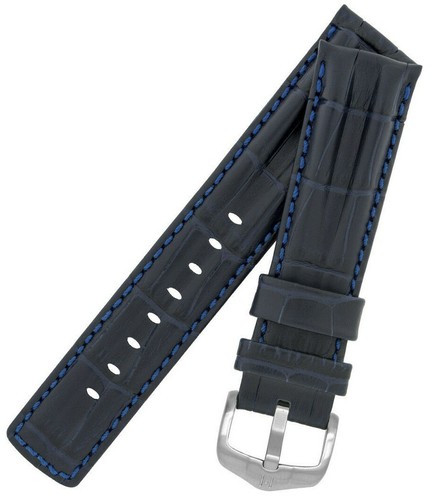 Hirsch PROFESSIONAL Embossed leather double ridged Watch Strap BLUE 18 ...