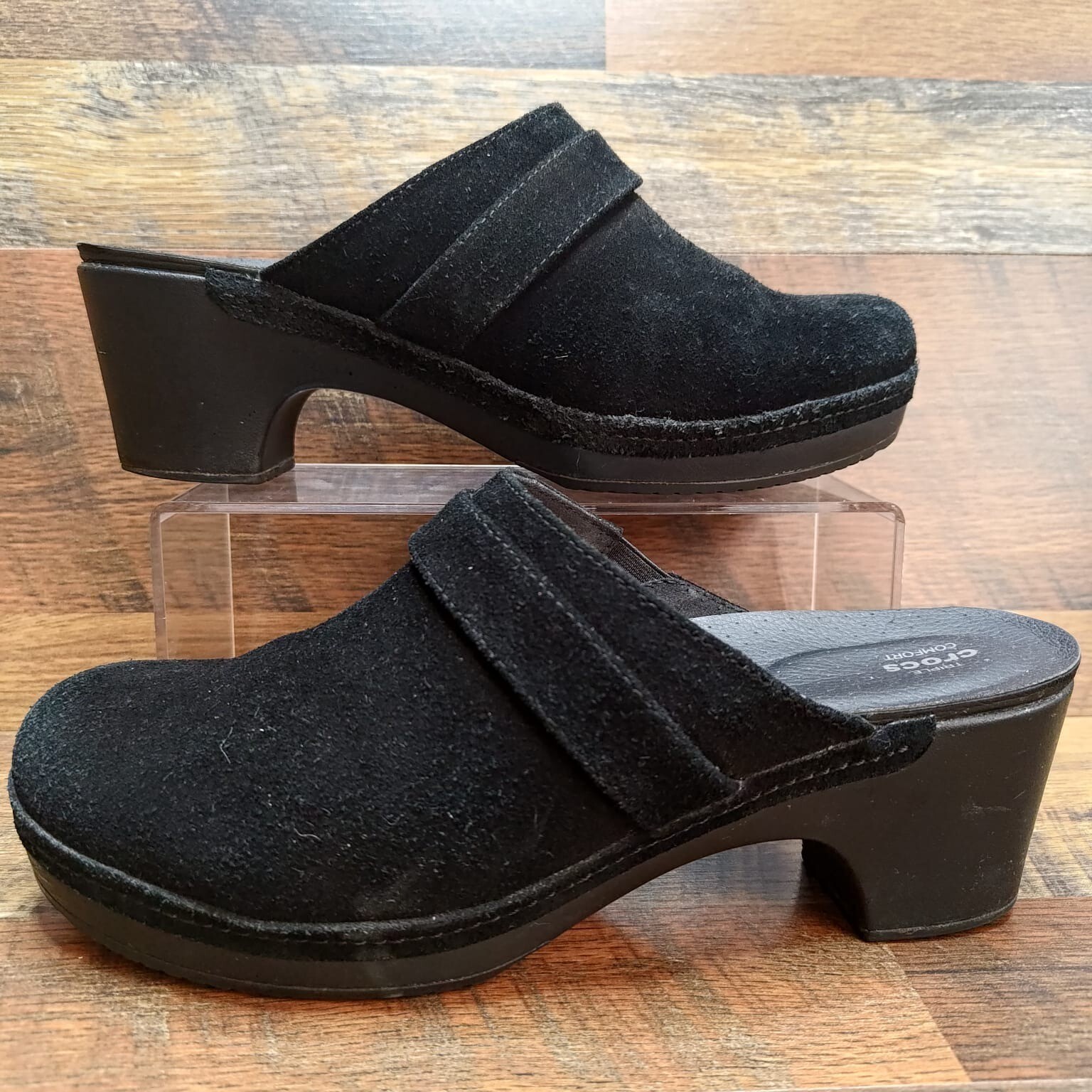 Crocs Women’s Sarah Black Suede Mules Clogs Triple Co… - Gem