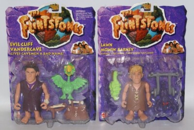 2 Mattel THE FLINTSTONES Figures Lawn Mowin Barney & Evil Cliff ...