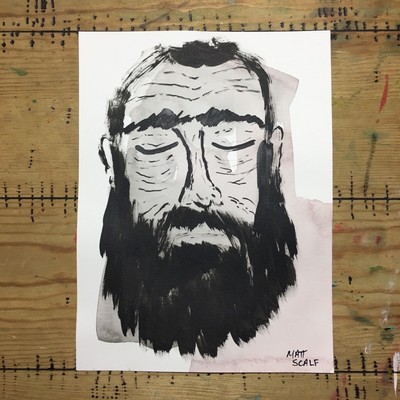 Matt Scalf 9x12 ORIGINAL PAINTING Face Abstract Portrait Beard Man ...