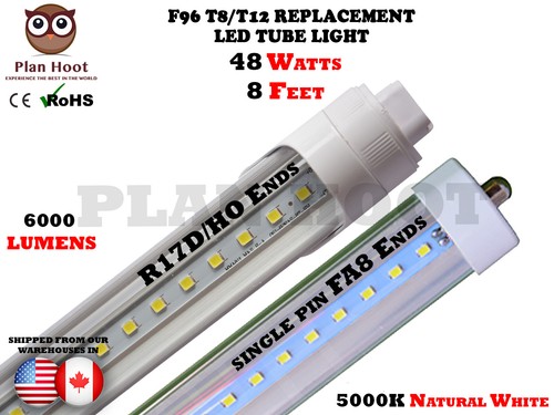 8 FEET 48 WATT 5000K F96T12 T8 Fluorescent Replacement Clear Lens LED ...