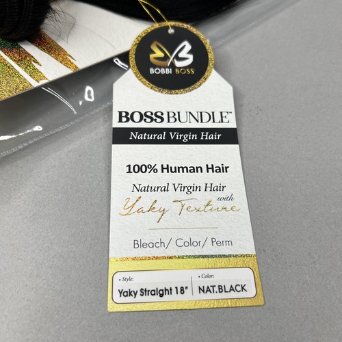 18” Natural Black Boss Bundles Yaki Straight 100% Human Hair Track ...