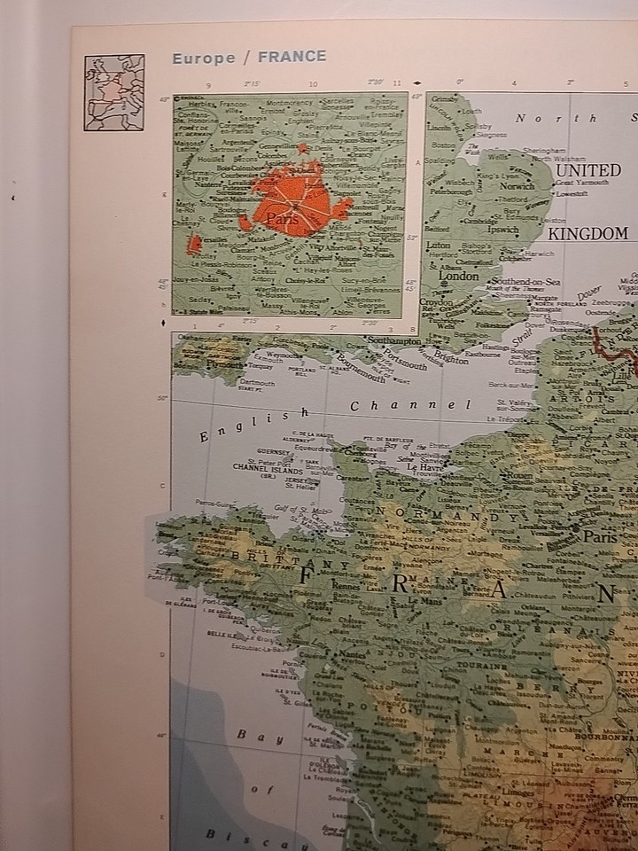 Vintage FRANCE Atlas Map from a 1967 Mid-Century Modern World Book ...