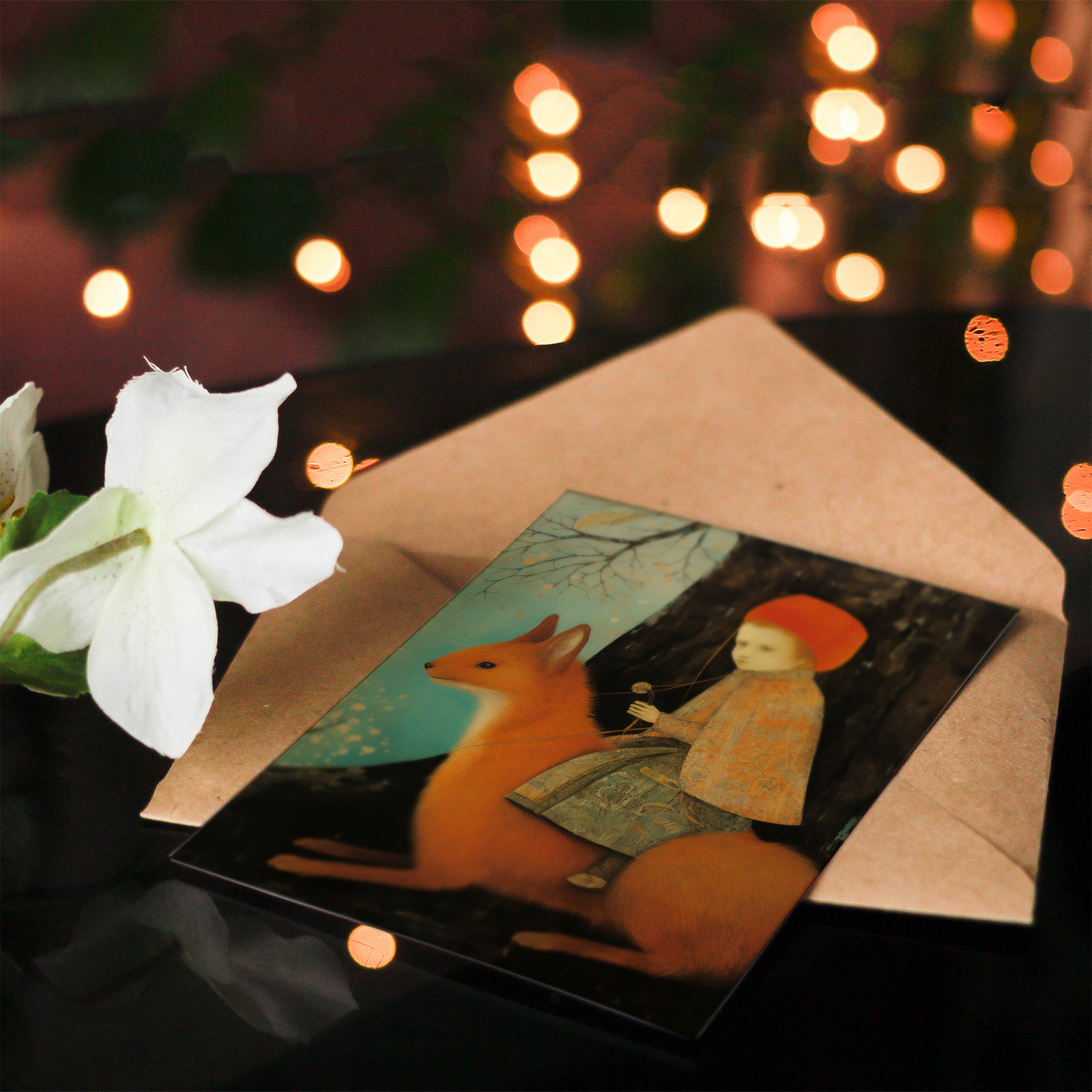 Child Riding Weasel Surreal Medieval Painting Birthday Card | eBay