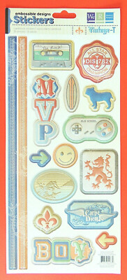16pc Vintage-T Embossed Cardstock Stickers Male Man Boy Designs Circa ...