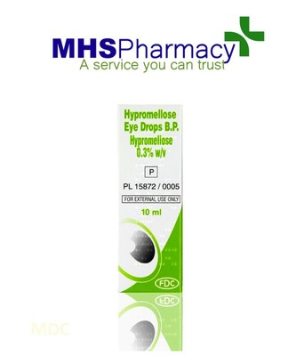 Hypromellose 0.3% eye drops "artificial tears" for dry eyes - 10ml X 3 ...
