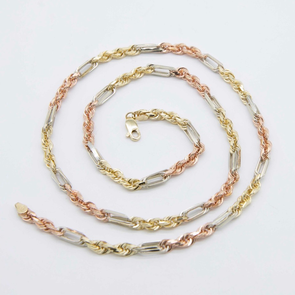 Milano Figaro Rope Chain Necklace Real 14K Tricolor Gold All Sizes | eBay