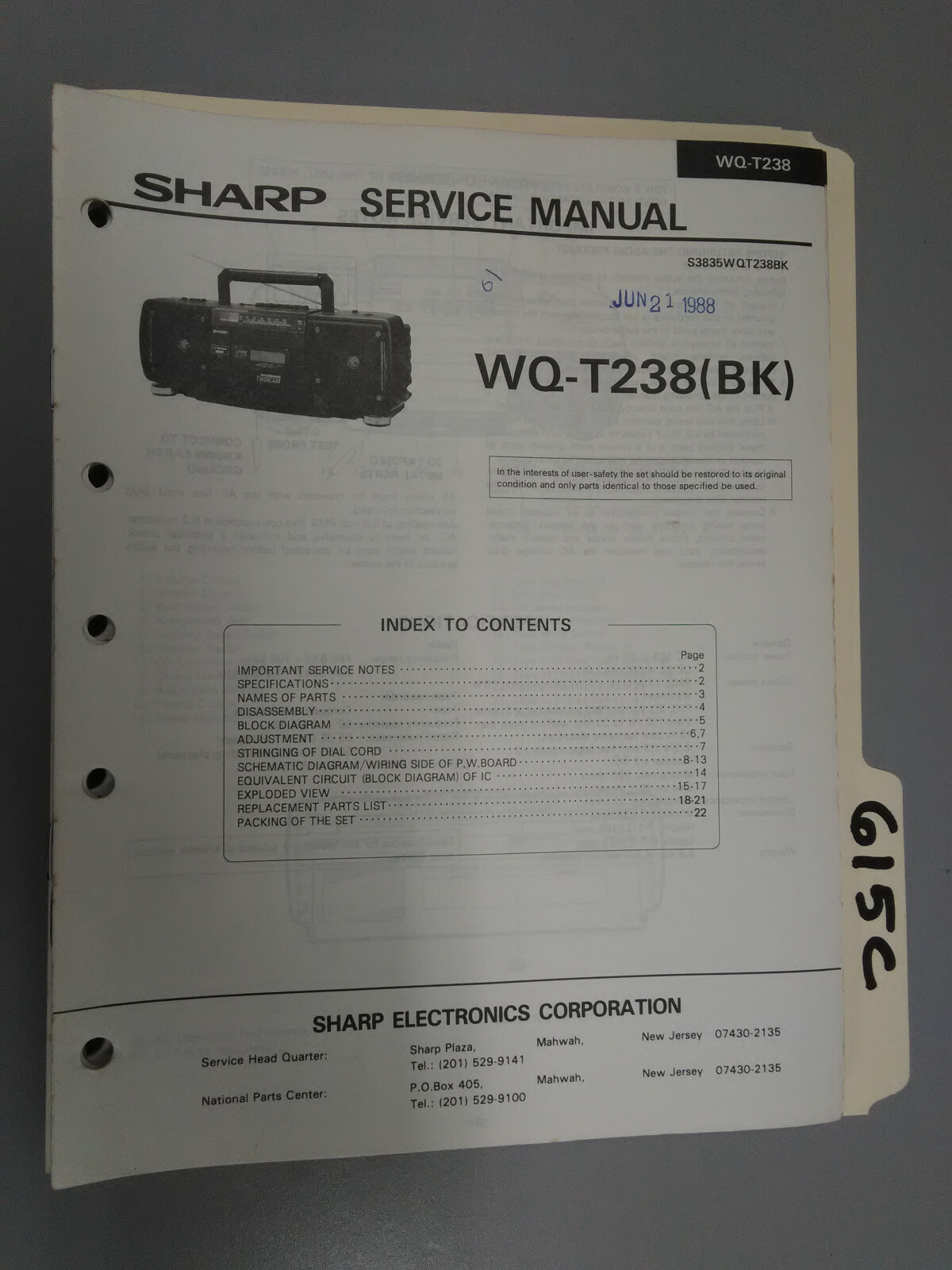 Sharp wq-t238 service manual original repair book stereo boombox radio ...