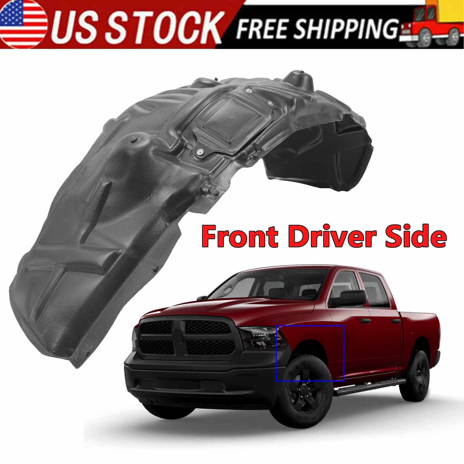 Front LH Driver Fender Liner Plastic 68110687AE Fits 2013-2022 Ram 1500 ...