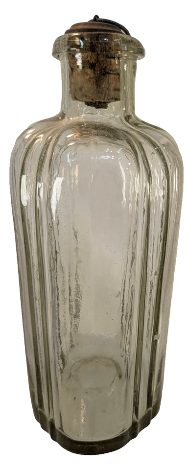 Antique Hand-Blown Ribbed Glass Flask w/ Original Cork & Metal Loop ...