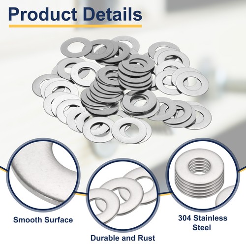 M10 Flat Washer for Screw, 60Pcs Metal Washers 10MM ID x 20MM OD x 0.5MM Thick | eBay