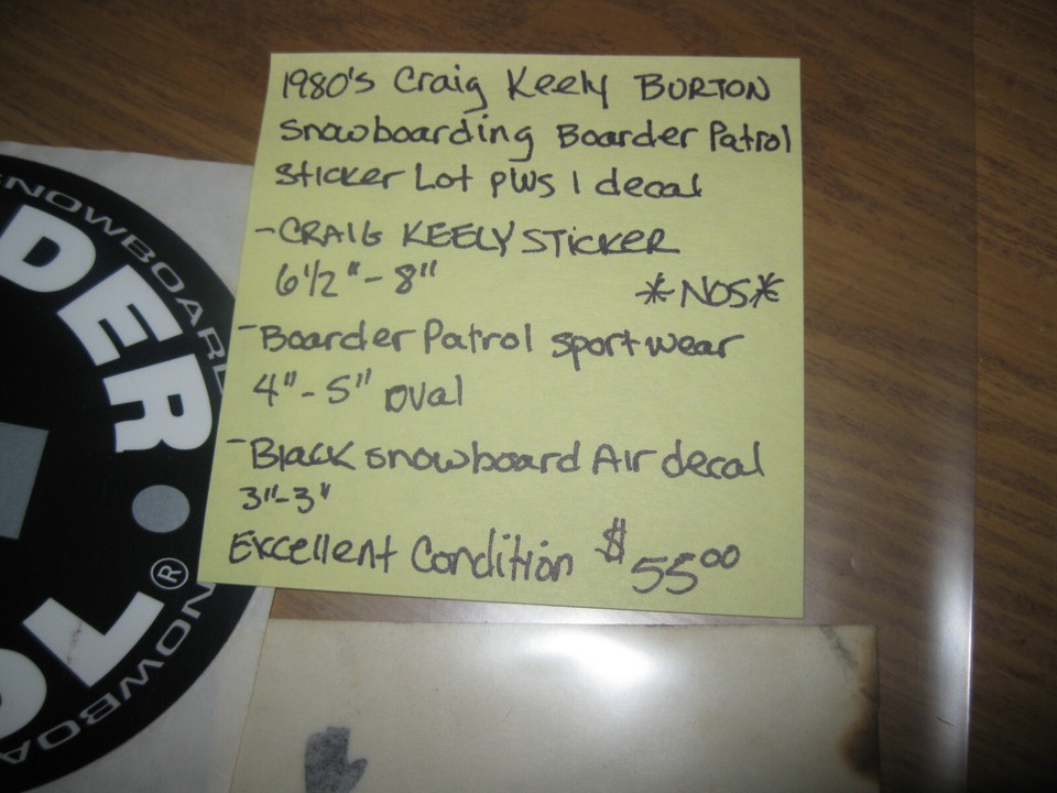 CRAIG KEELY BURTON Snowboard Boarder Patrol Sticker Lot Vintage 1980's ...