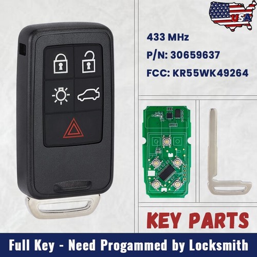 Keyless Entry Remote Car Key Fob for Volvo S60 S80 V60 V70 XC60 XC70 ...