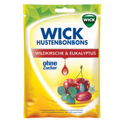 WICK Kirsche mit Eukalyptus fruchtige zuckerfreie Halsbonbons 72g | eBay.de
