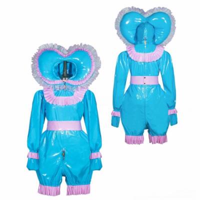 Girl Sissy maid Romper lockable Blue pvc Jumpsuits cosplay costumes ...