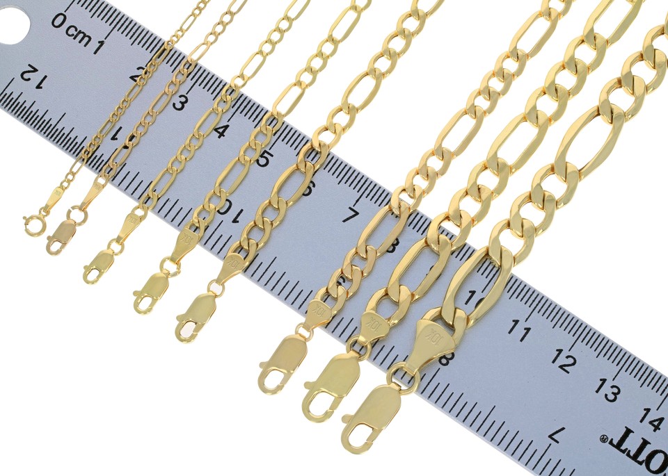 10K Real Yellow Gold 2mm-9mm Figaro Chain Link Pendant Necklace ...