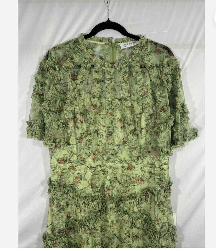 $598 Mac Duggal [ 8 ] 8010 Floral Flutter Sleeve Mesh Print Dress Sage ...