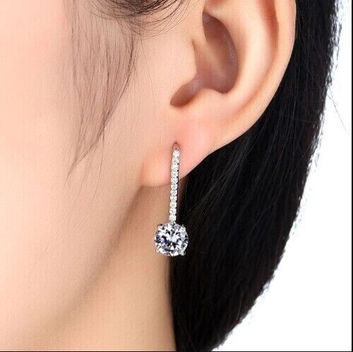 2CT Round Lab-Created Diamond Drop Dangle Women's Earrings 14K White ...