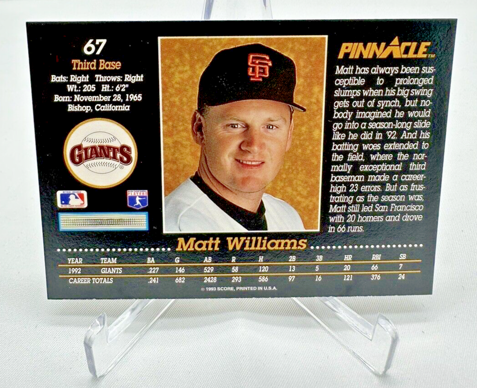 1993 Pinnacle Matt Williams San Francisco Giants Baseball Card #67 | eBay