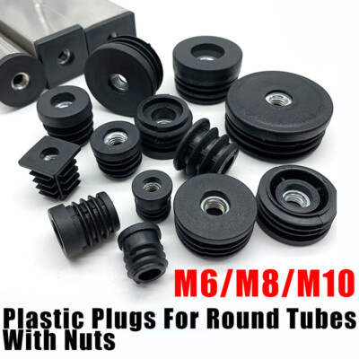 M6/M8/M10 Black Round Threaded Blanking End Cap Tube Inserts Table Dust ...