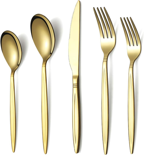 Gold Silverware Set, Berglander Titanium Gold Plating Flatware Set 20 ...
