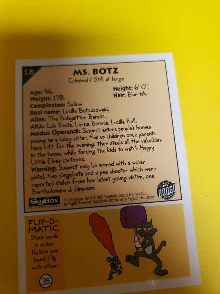 1993 Skybox THE SIMPSONS Ms. Botz #S35 | eBay
