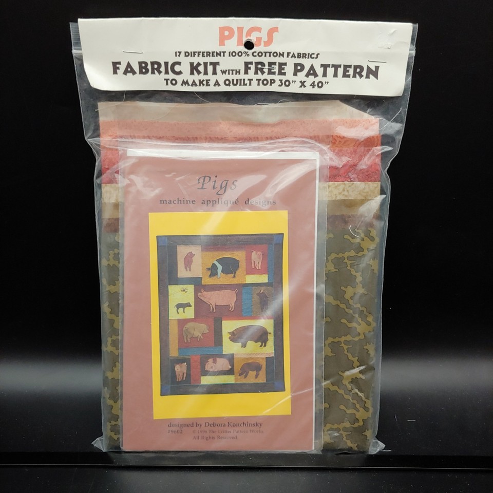 Pigs Machine Applique Quilt Kit, 30x40 vtg 1990s Farm Animals Deborah ...