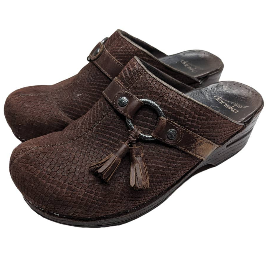 Dansko Size 41 10.5 Shandi Snakeskin Brown Leather Tasseled Slip-On ...