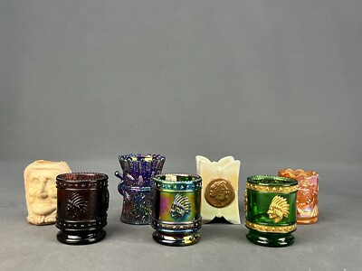 7 St. Clair Pressed Glass Toothpick Holders Witch Bicentennial Wheat ...