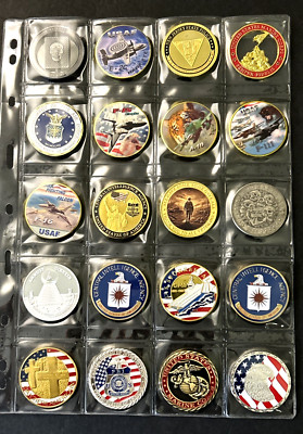 20 Challenge Coin Lot US Military-USMC, Sniper, FBI, CIA, Navy, Air ...