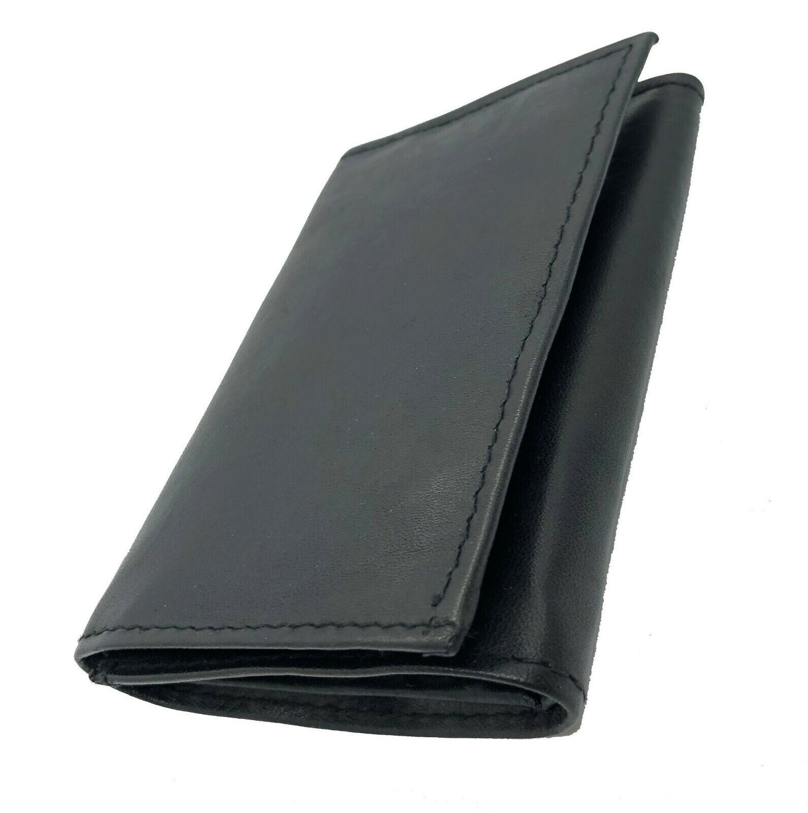 Black Genuine Leather Keychain Holder Trifold Coin Key Ring Wallet | eBay