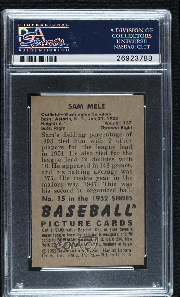 1952 Bowman Sam Mele #15 PSA 8.5 | eBay