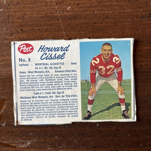 1962 Post CFL Football Card #8 Howard Cissel , Montreal Alouettes C | eBay