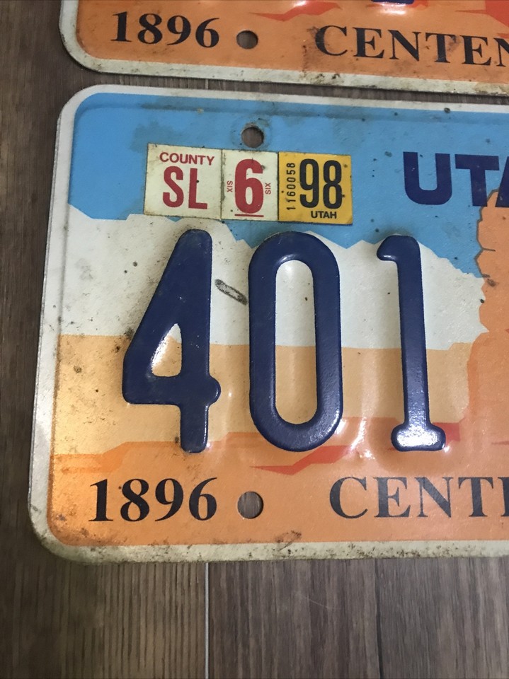 Vintage Utah License Plates, Matching Pair, Arch, Centennial, Salt Lake ...
