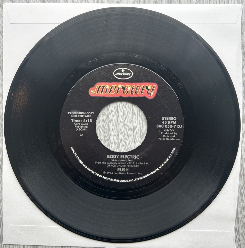 RUSH "Body Electric" 1984 45rpm 7" Single PROMO Mercury ‎– 880 050-7 DJ ...