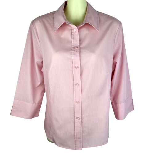 GEORGE Womens size 12 Top Pale Pink Button up Shirt 3/4 Sleeve Workwear ...